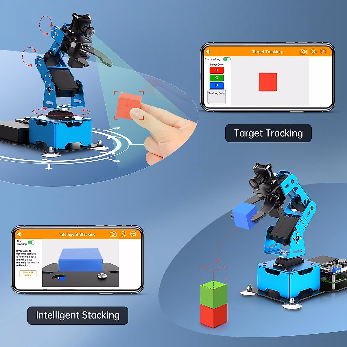 HIWONDER Raspberry Pi 5 AI Vision Robotic Arm 5 DOF Mini Programmable Desktop Robot Kit DIY Robot (Without RPi Board)