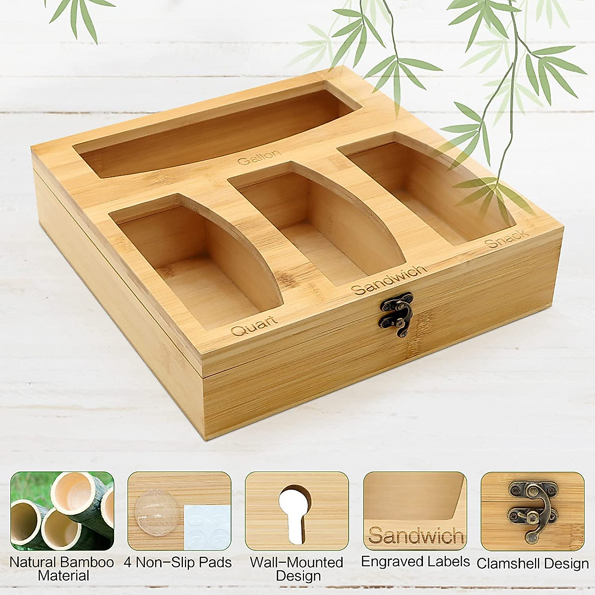 Bothixi Bamboo Ziplock Bag Storage Organizer for Kitchen Drawer, Bamboo Baggie Organizer,Openable Food Storage Bag Holders Compatible With Gallon, Quart, Sandwich & Snack Variety Size Bags