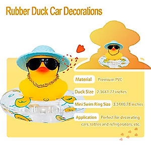 MuMyer Yellow Duck Car Dashboard Decorations Rubber Duck Car Ornaments for Car Dashboard Decoration Accessories with Mini Swim Ring Sun Hat Necklace and Sunglasses