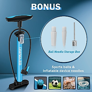 Topward Bicycle Tire Pump Portable, Hand Air Pump for Bike Exercise Balls Inflatables, Fits Presta & Schrader Valve, Bike Floor Pump with Ball Pump Needle for Soccer Volleyball Basketball Inflator