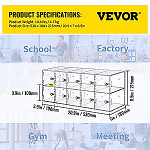 VEVOR Cell Phone Storage Locker, 10 Slots Acrylic Material with Door Locks and Keys, Wall-Mounted Cabinet Pocket Office Classroom Gym Box, Clear