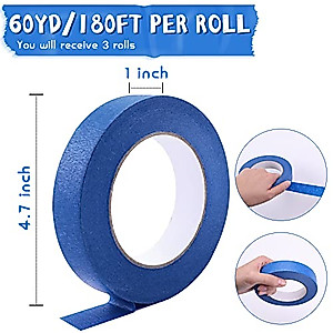 HTVRONT Blue Painters Tape - 1 Inch x 60 Yards x 3 Rolls Masking Tape, Multi-Surface Painters Tape, Paint Tape for Wall, Painting, Craft, Art Supplies, Clean Release Painter's Blue Tape