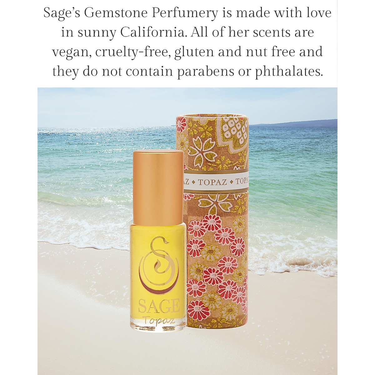Topaz Perfume Oil Roll-On by Sage- 1/8 oz, Vegan & Cruelty-Free, Gourmand Scent, Vanilla, Sandalwood