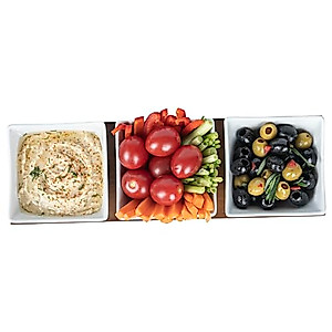 Restaurantware 15 Ounce Bowl Set with Tray - 1 Dishwashable Serving Set Includes 3 Porcelain Bowls And 1 Bamboo Tray Durable White Porcelain And Bamboo Bowl And Tray Set Reusable Freezable