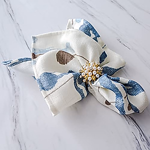 Joyindecor Napkin Rings Set of 6-Flower Pearl Rhinestone Napkin Ring Holder for Wedding Party Home Kitchen Dining Table Linen Accessories (Golden)