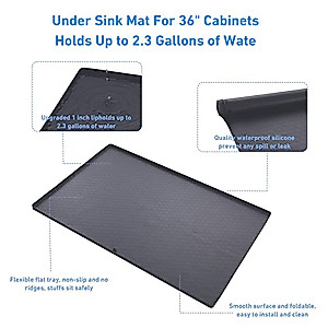 Under Sink Mats for Kitchen Waterproof, 34" x 22" Silicone Under Sink Liner with Drain Hole, Hold up to 2.3 Gallons Liquid, Kitchen Bathroom Cabinet Mat, Protector for Drips Leaks Spills Tray