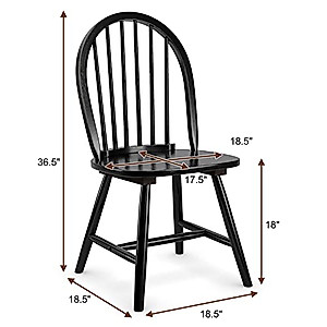 KOTEK Wood Dining Chairs Set of 2, Windsor Chairs with Spindle Back, Solid Wood Legs, Wide Seat, Farmhouse Armless Side Chairs for Living Room, Dining Room, Kitchen (Black)