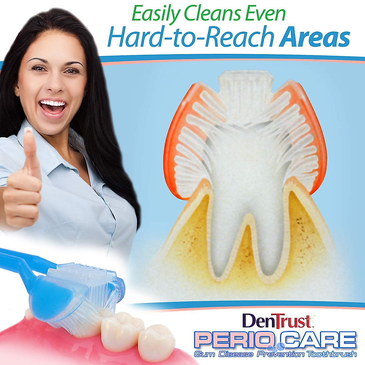 DenTrust 2-PK Periocare 3-Sided Toothbrush | Healthy Gentle Gum Massage | Made in USA | Tongue Scraper Ultra Soft Sensitive Gums