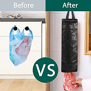 FYY Plastic Bag Holder 2PCS Grocery Bag Holder for Plastic Bags, Wall Mount Plastic Bag Organizer Dispenser with Hooks, Hanging Trash Bag Dispenser Shopping Bag Holder for Home Kitchen Black & White