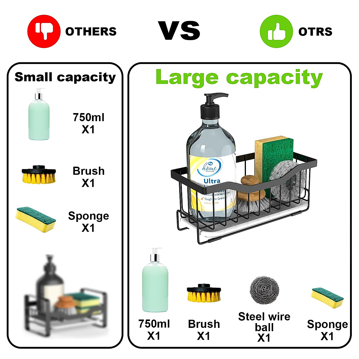 Maifan Kitchen Sink Caddy Sink Organizer, Sponge Caddy Holder for Kitchen Sink, Stainless Steel Rustproof Dish Kitchen Caddy Brush Holder with Drain Tray for Kitchen Countertop Storage Gadgets