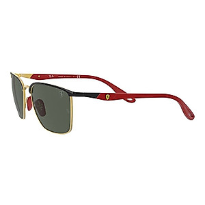 Ray-Ban RB3673M Scuderia Ferrari Collection Square Sunglasses, Black On Gold/Dark Green, 56 mm