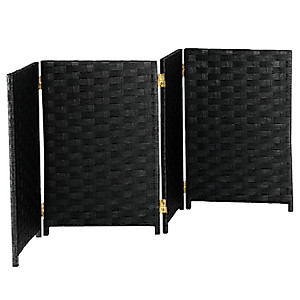 Red Lantern 2 ft. Short Woven Fiber Folding Screen - 4 Panel - Black