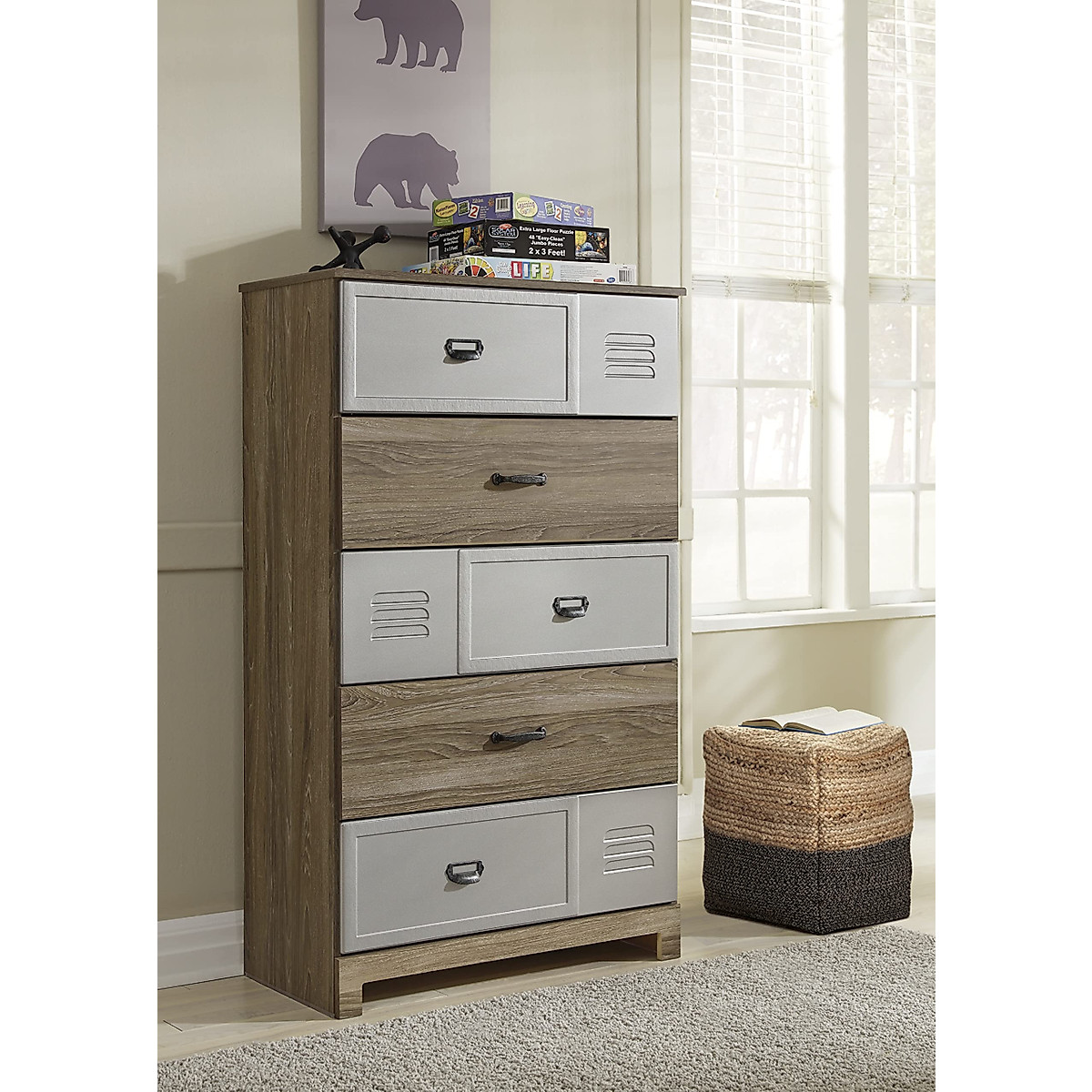 Signature Design by Ashley Sweed Valley Farmhouse Jute Braided Pouf, 17.5 x 20.25 inches, Natural & Black