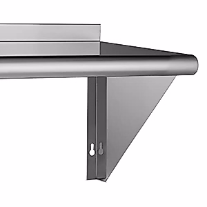 ROCKPOINT Stainless Steel Shelf 18 x 36 Inches 350lb, NSF Metal Commercial Shelves Wall Mount Floating Shelving with Backsplash for Restaurant, Kitchen, Home and Hotel, Silver