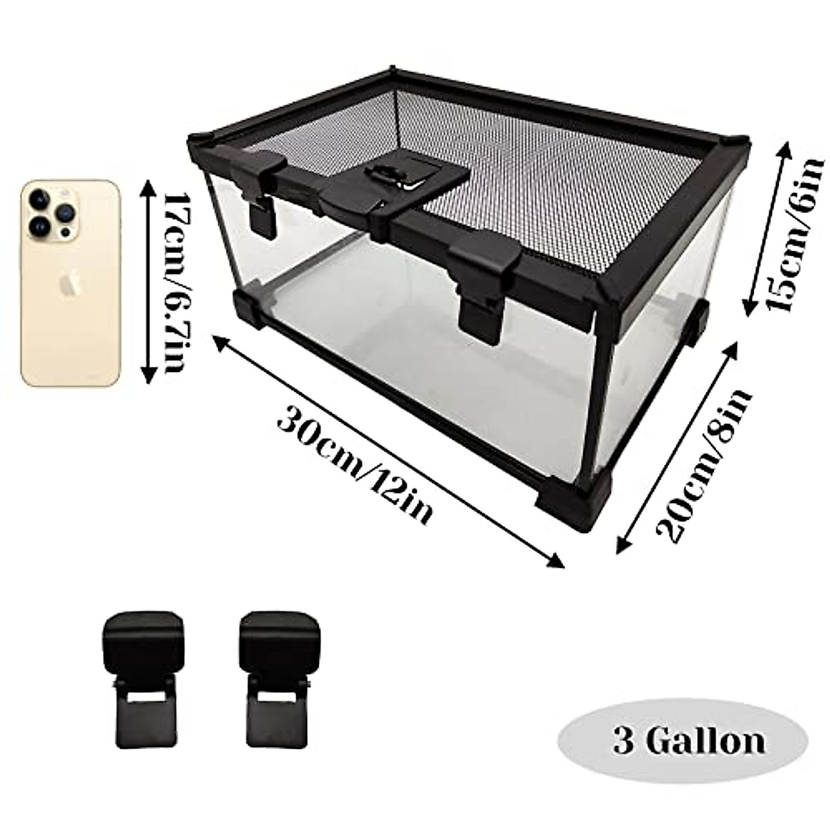 kathson 12x8x6 in Mini Reptile GlassTerrarium Tank, 3 Gallon Full Glass Reptile Tank Full View Visually Appealing Reptile Amphibians Terrarium Glass Box Reptile Glass Habitat Cage for Bearded Dragons