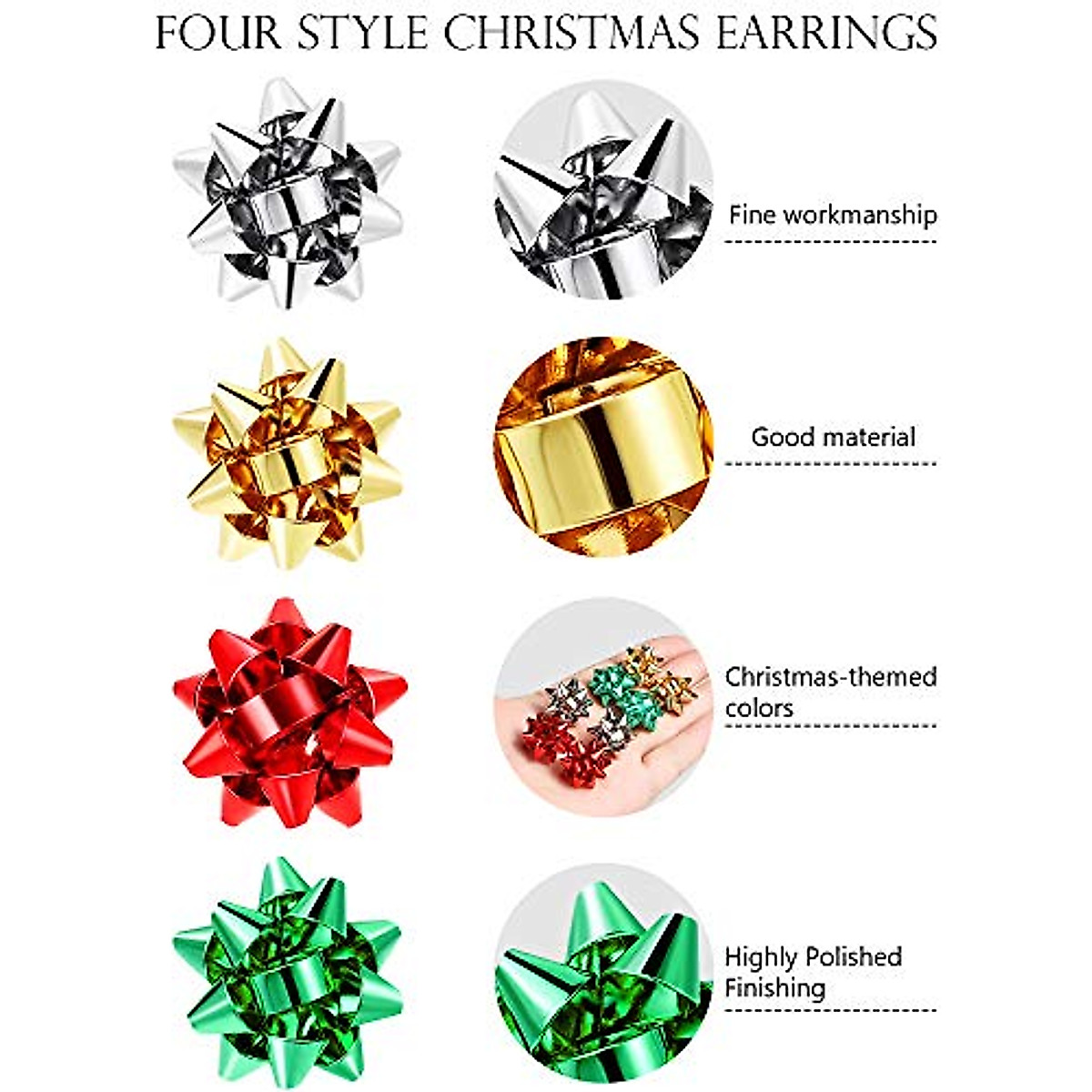 Christmas Bow Earrings Xmas Present Bow Earrings Christmas Stud Earrings for Women Favors (8 Pairs)