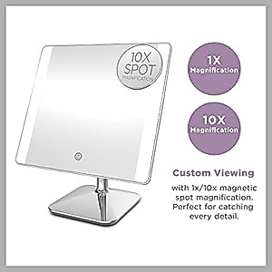 Conair Reflections LED Lighted Social Media Makeup Mirror, 1x/10x Magnification Spot Mirror, with Phone Holder, Polished Chrome finish