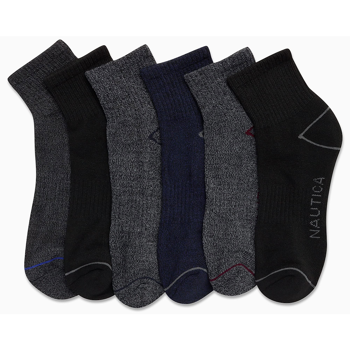 Nautica Men's Performance Quarter Socks with Cushioned Comfort (6 Pack), Size 6-12.5, Navy/Gray