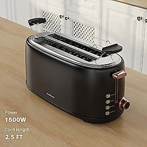 Evoloop 4 Slice Toaster, 1.5" Extra Wide Slots Stainless Steel Toaster with Warming Rack, 6 Shade Settings & Removable Crumb Tray, Bagel/Defrost/Reheat/Cancel, Long Slot Toaster for Croissants Bread