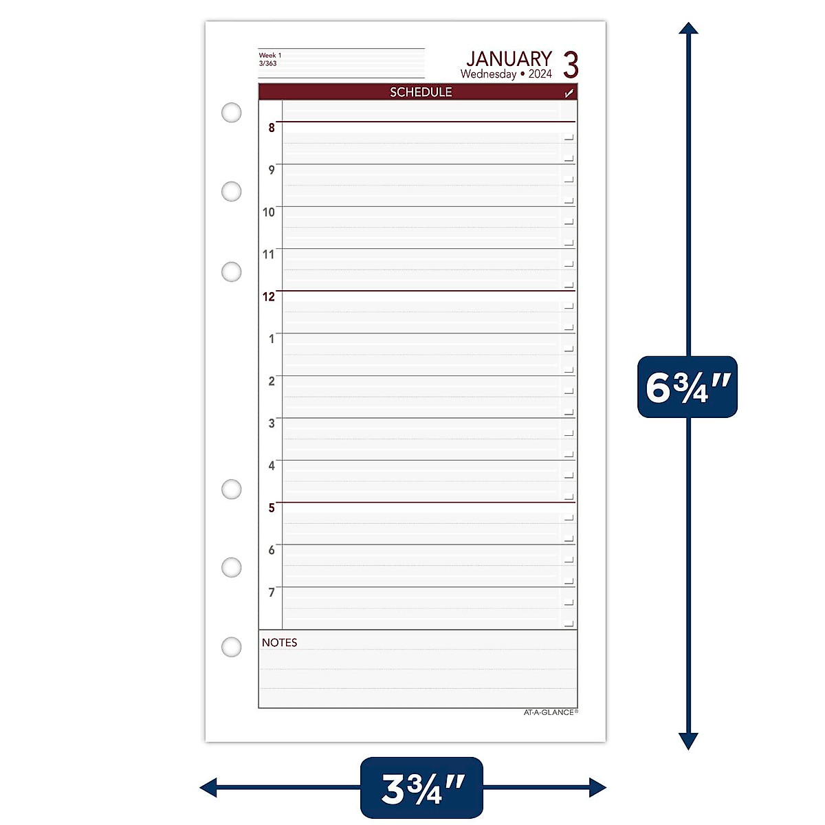 AT-A-GLANCE 2024 Daily Planner One Page Per Day Refill, 3-3/4" x 6-3/4", Portable Size, Loose-Leaf (063-125Y-24)
