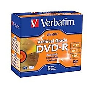 Verbatim UltraLife Archival Grade Gold DVD-R, Pack of 5