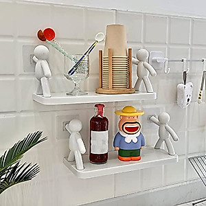 2 Pcs 2022 Punching-Free Villain Storage Rack The Kitchen Toilet Receive Shelf, Villain Design White Floating Shelves, Punching-Free Storage Rack for Kitchen, Bathroom (Gray)