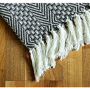 RAJRANG BRINGING RAJASTHAN TO YOU Cotton Farmhouse Throw - 50x60 Inches - Woven Knitted Blanket with Decorative Tassel for Sofa and Couch Charcoal Grey