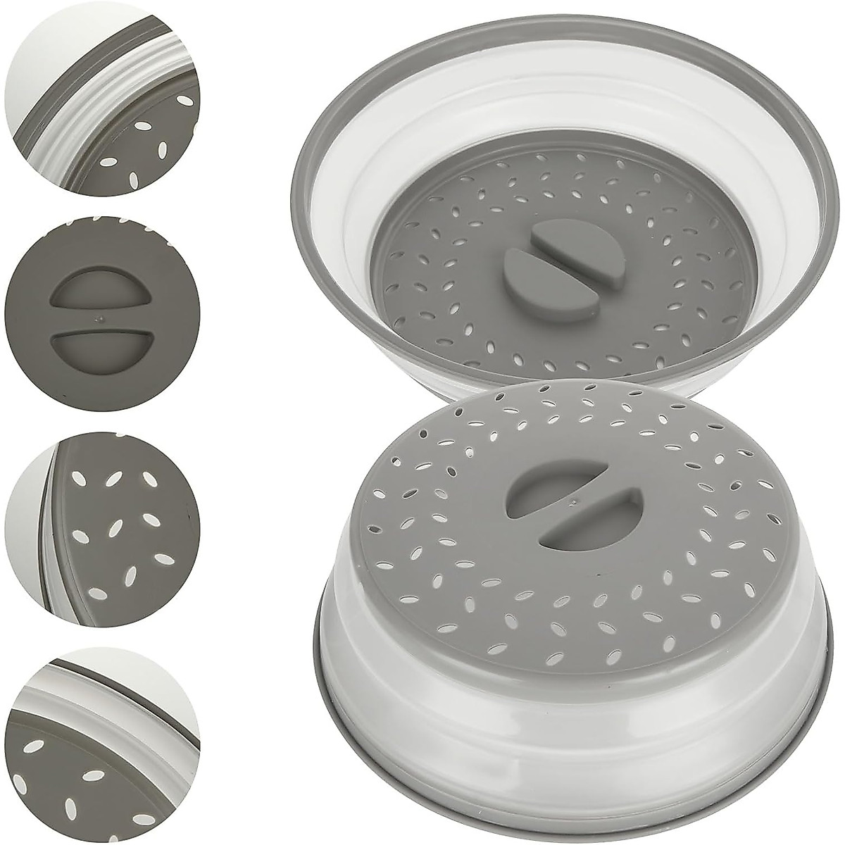 Microwave Splatter Cover Collapsible Microwave Cover for Food, Colander Basket for Fruit and Vegetable, 10.5inch Grey