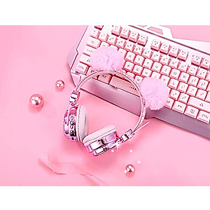 KORABA Wireless , LED Light up Color Changing Girls Bluetooth Headsets with MIC, 10 Hours 5.0 Bluetooth Headphones for School, Christmas (Pink)