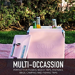 Permasteel 14-Quart Small Cooler Ice Chest | Retro Vintage Classic Style Hard Metal Cooler, PS-A205-14QT-PK, Beverage Cooler for Camping Beach Picnic, Pink
