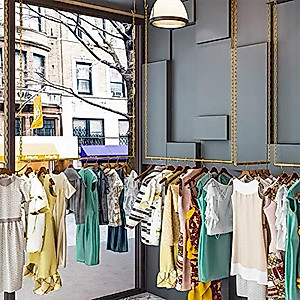 FURVOKIA 2 Pcs Creative Height Adjustable Metal Chain Clothing Hanging Racks,Commercial Wedding Dress Display Shelf,Retail Store Garment Rack,Ceiling Mount Clothes Storage Hanger (Gold, 47.2 L)