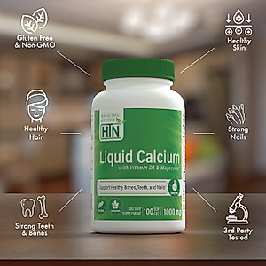 Liquid Calcium 1000mg, Magnesium 400mg, Vitamin D3 1,000iu and Boron | Bone Restore & Strength with 6 Calcium Complex | 3rd Party Tested | Non-GMO Gluten Free | by Health Thru Nutrition (Pack of 100)