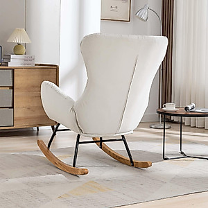 JEEOHEY Nursery Rocking Chair,Velvet Upholstered Glider Rocker Chair,Comfy Arm Chair,Modern Baby Rocking Accent Chair Indoor for Living Room, Bedroom,Office(Ivory)