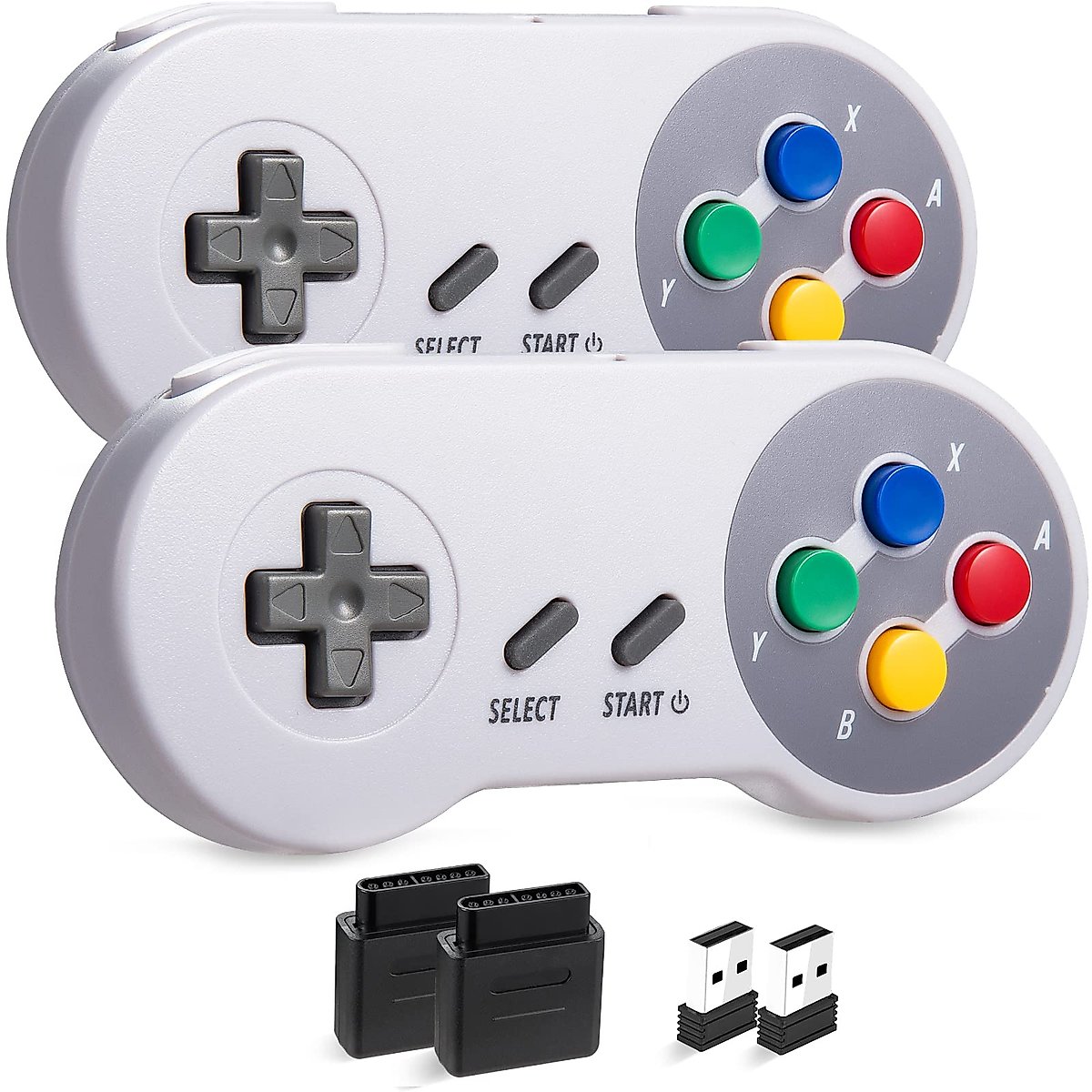 [New Version] 2 Pack 2.4 GHz Wireless Controller Game pad Compatible with SNES & PC, with SNES & USB Receivers, Support Windows PC, IOS MAC, Linux Raspberry Pi and SNES [Plug & Play] [Rechargeable]