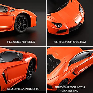 SainSmart Jr. x Rastar Lamborghini Toy Car 1:24 Remote Control Lamborghini Aventador Coupe Race Car, Licensed RC Hobby Model Vehicle for Boys Kids and Adults, Orange
