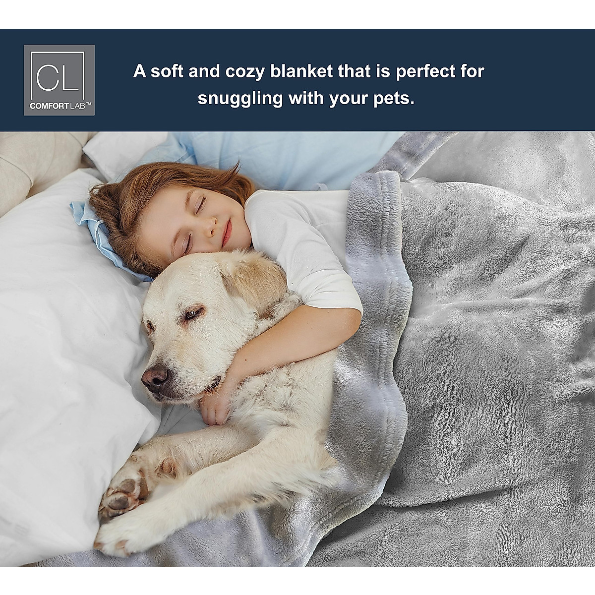 Comfort Lab Plush Flannel Throw Blanket - Soft, Lightweight, Giftable Fleece Blanket for Couch, Bed & Home Decor - Anti Pilling and Non Shedding Fleece Couch Throw - Kids/Pet (40" x 50") - Grey