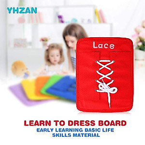 Yanhan Education Early Learning Basic Life Skills Fine Motor Dressing Board Preschool Supplies - Zip, Snap, Button, Buckle, Lace & Tie for Toddler 1-3 Activity Busy Board Toy