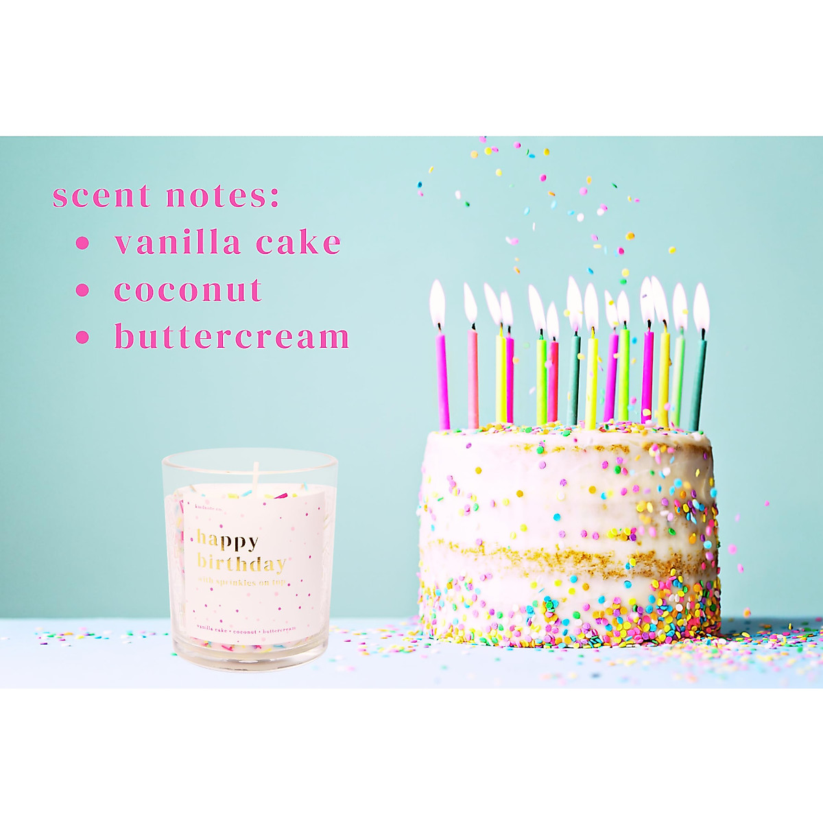 Kindnote Co. Happy Birthday Candle for Women - 8oz Soy Candle, Vanilla Cake, Coconut, Buttercream Scent - Festive Sprinkles, Premium Design, Eco-Friendly, 40+ Hours Burn Time