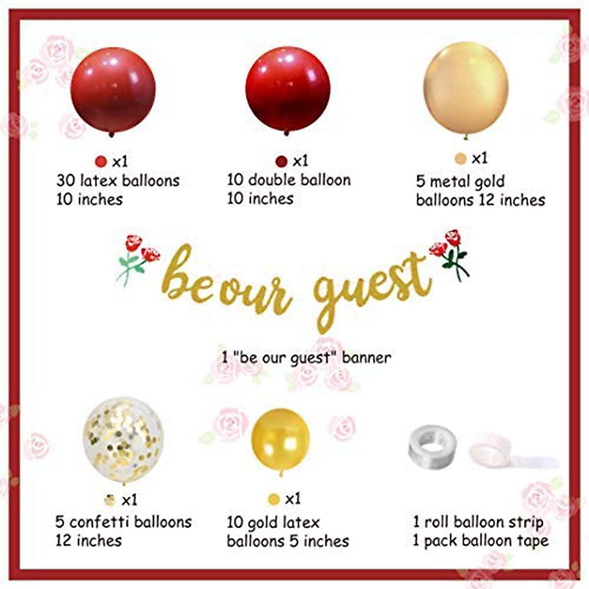 Be Our Guest Party Decoration Banner, Beauty and the Beast Birthday Party Balloon Garland Arch Red and Gold for Bachelorete Party Baby Shower Wedding Engagement Party Housewarming Decorations