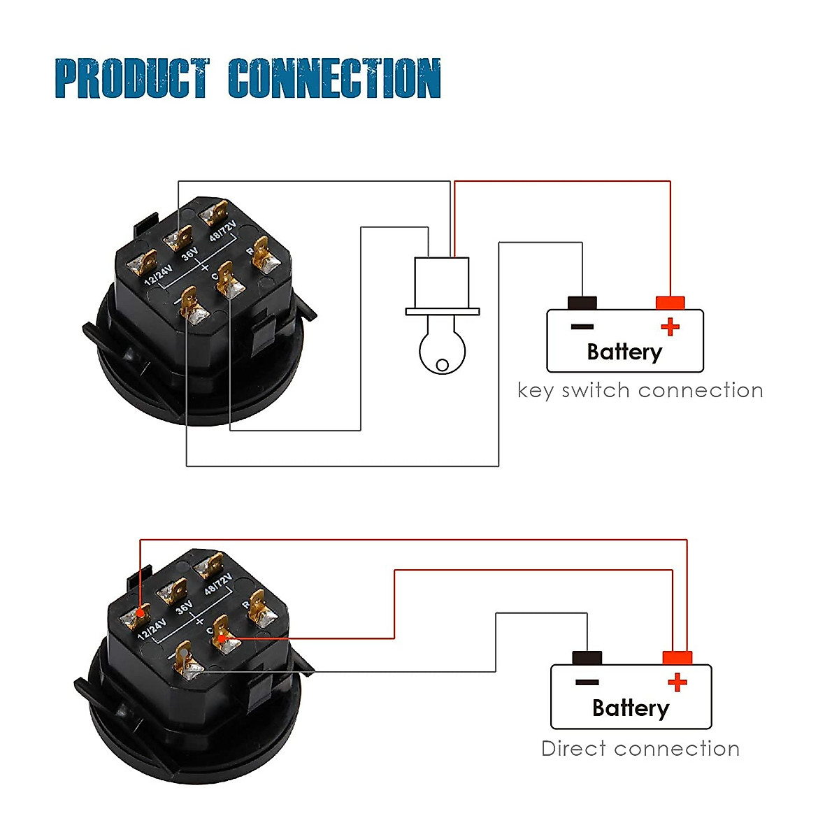 KIMISS 12V/24V/36V/48V/72V LED Digital Battery Indicator Gauge with Hour Meter for Golf Cart + Battery Meter Battery Indicator Battery Gauge LED Battery Indicator Battery Indicator H