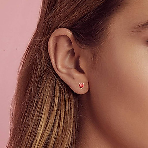 Heart Austrian Crystal Stud Earrings for Women Fashion 925 Sterling Silver Hypoallergenic Jewelry (Red)