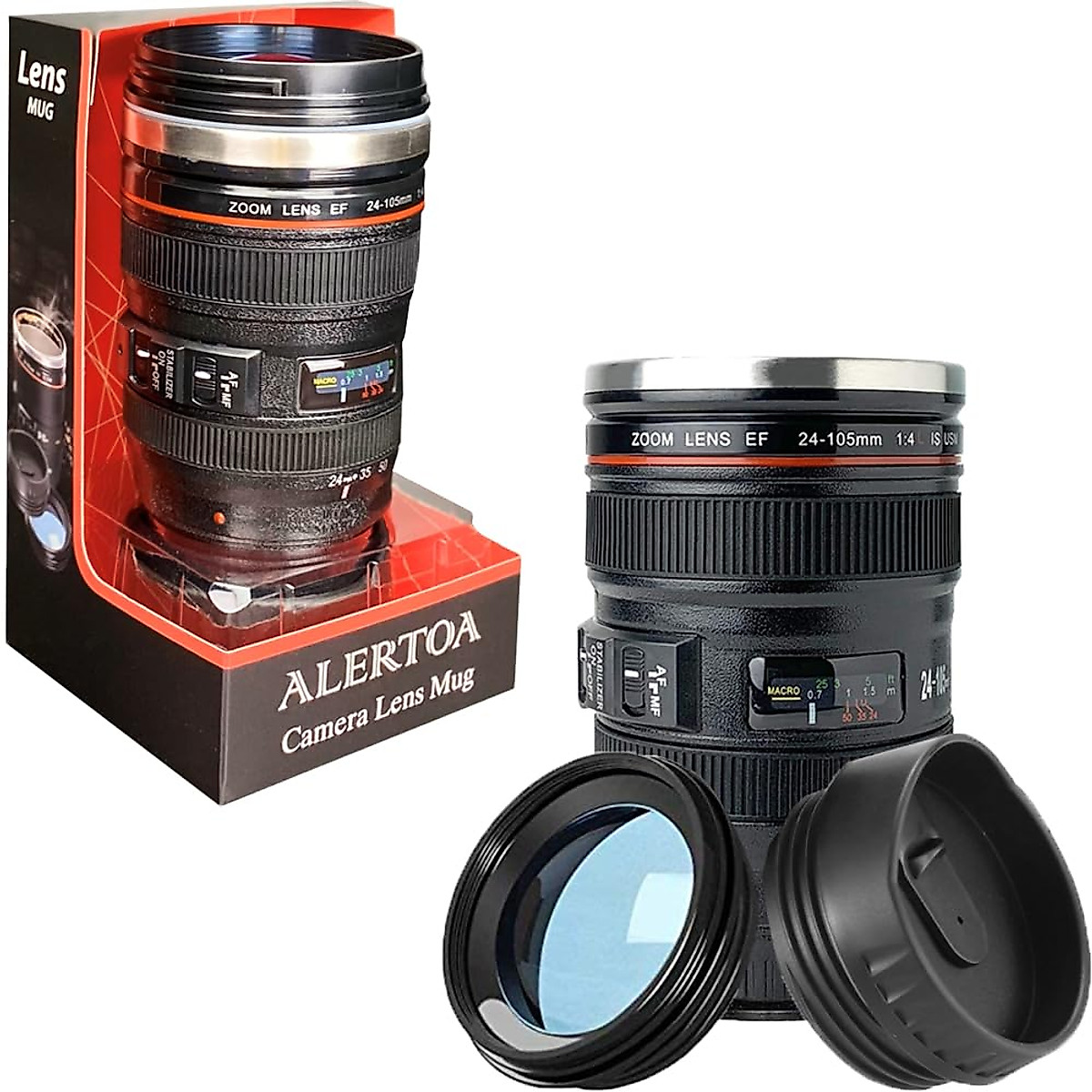 Lens Mug, Non-Slip with Featuring Smart Grip Suction, 13.5 Oz food grade Stainless Steel Cup, Travel Magic Mug, Gift for Men Women Boyfriend Teenage boy girl Photographer Father’s Day Dad Husband Son