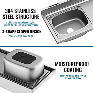 LAFATI Stainless Steel Sink, 304 SUS Free Standing Kitchen Sink Single Bowl With Large Work Station Cold and Hot Water Pipe Undershelf Faucet Drainboard (47 Inch Right Bowl)