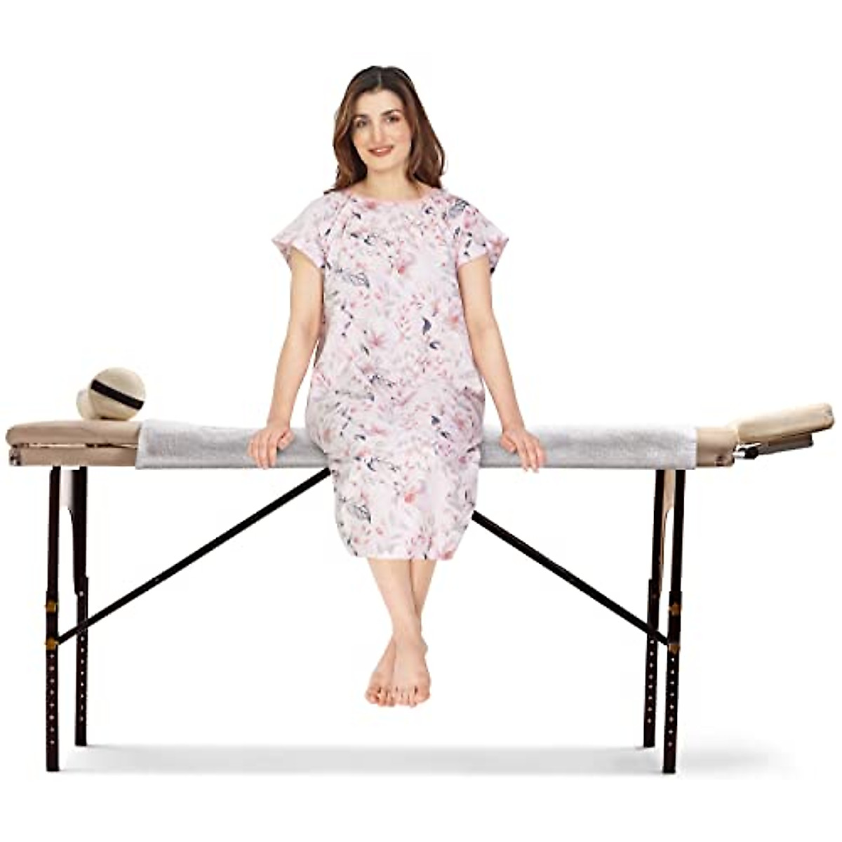 NY Threads Hospital Gown, Soft and Stylish Patient Gown (Small-Medium, White Rose - Pink)