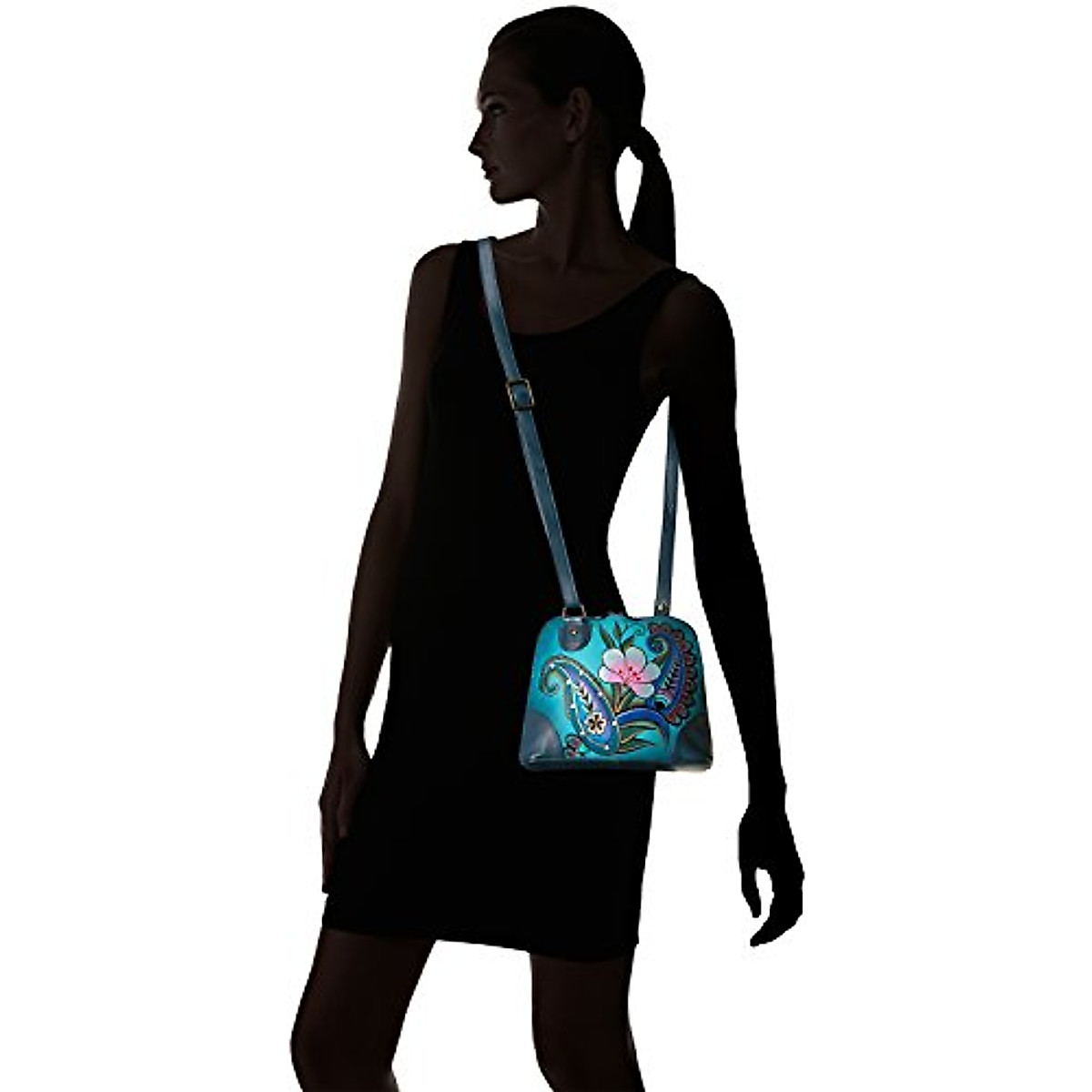 Anna by Anuschka Women's Hand Painted Leather Small Multi Compartment Zip-Around Organizer, Denim Paisley Floral