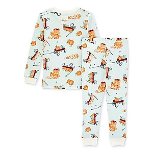 Burt's Bees Baby Baby Boys' Pj Set, Tee and Pant 2-piece Pajamas, 100% Organic Cotton, Autumn Wagons, 3 Years