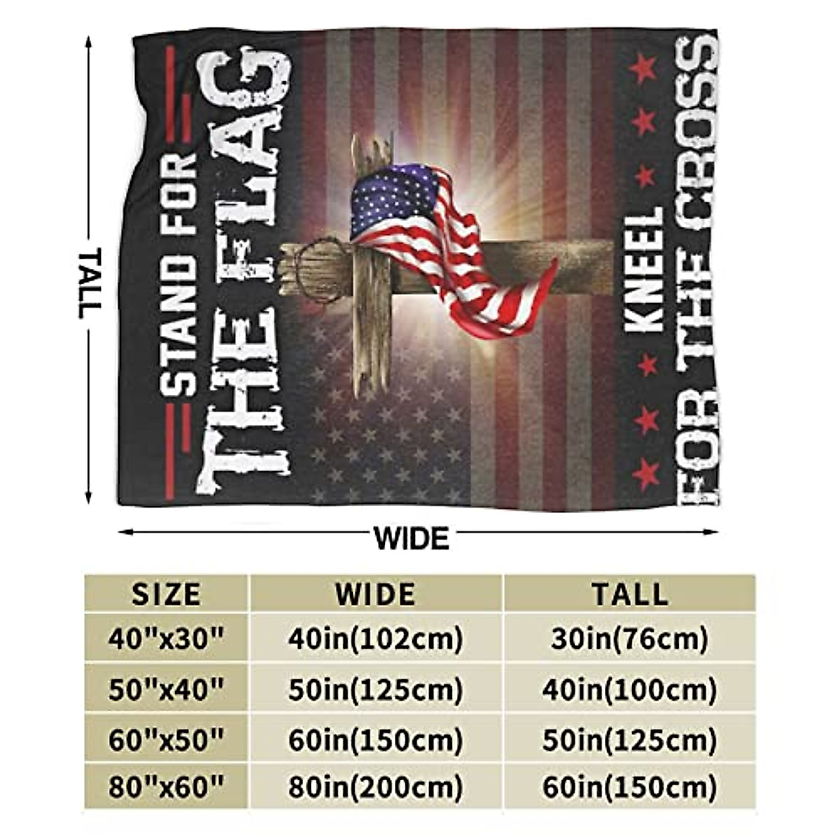 Gaotaju Flannel Fleece Blanket 80"X60" ，Stand for The Flag Kneel for The Cross Bed Throw Blanket Quality Ultra-Soft Travel Winter Blankets for Adult Keep Warm