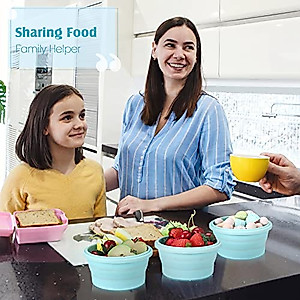Tanlade 12 Pack Collapsible Bowls with Lids 17oz Collapsible Food Storage Containers Round Lunch Containers Silicone Collapsible Bowls for Camping RV Kitchen Microwave Dishwasher (Pink, Blue)