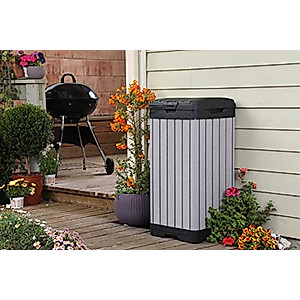 Keter Rockford Resin 38 Gallon Trash Can with Lid and Drip Tray for Easy Cleaning-Perfect for Patios, Kitchens, and Outdoor Entertaining, Grey