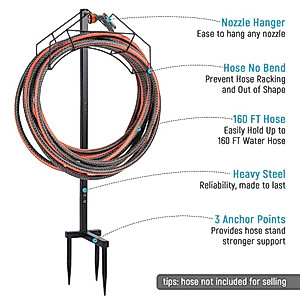 RichYa Garden Hose Holder Hose Holder Free Standing Detachable Metal Hose Hanger Heavy Duty Hose Storage Hose Stand for Outside Yard, Black